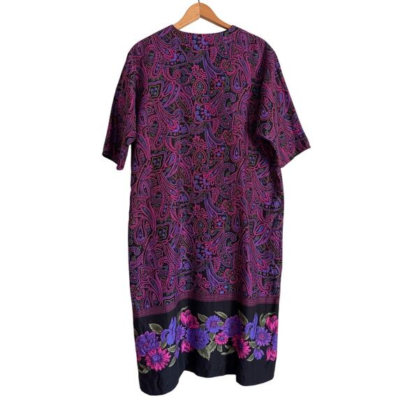 Vintage | Dresses | Vintage 8s Retro Dress Floral Paisley Purple Black ...